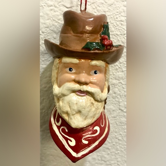 Vintage | Holiday | Country Western Santa Head With Cowboy Hat And Red ...